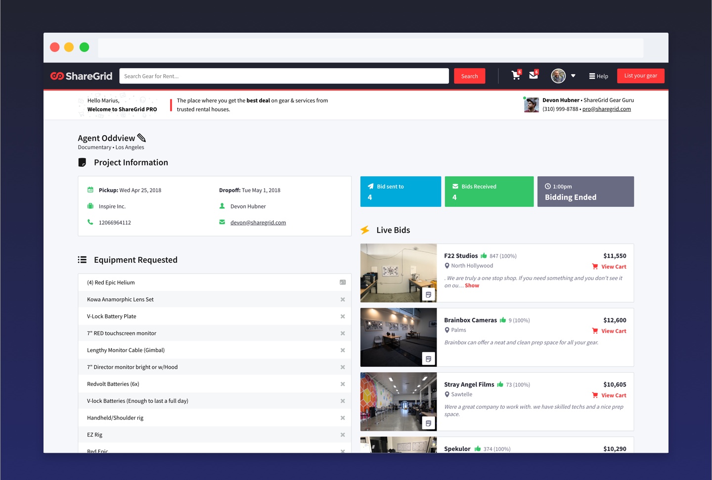 Streamline Your Next Production with Live Rental Bids from ShareGrid PRO